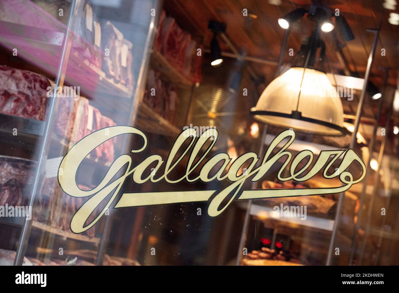A shop sign of Gallaghers, on November 5, 2022 in New York City, USA. Photo by David Niviere ...