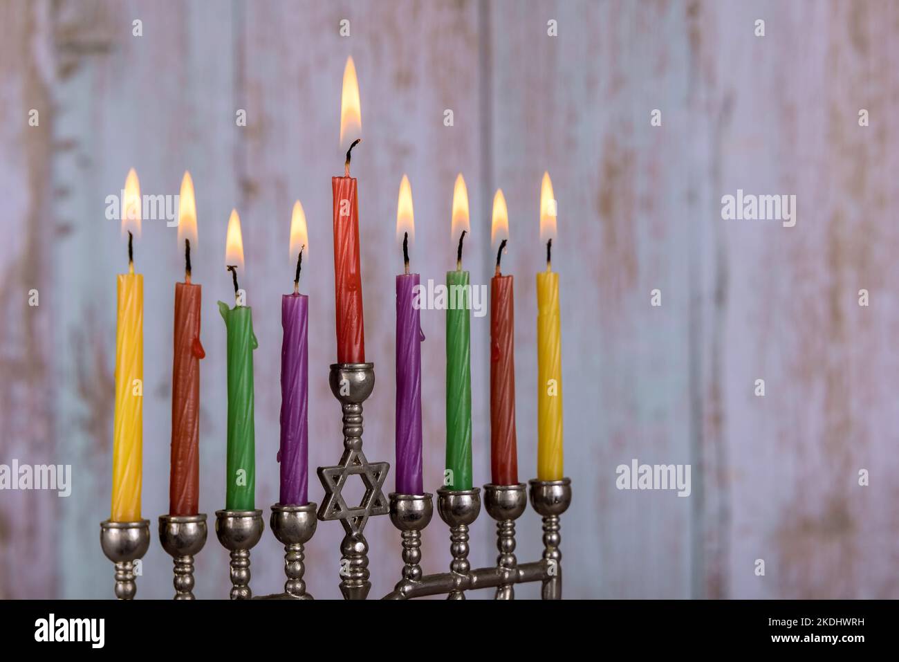 Menorah nine glowing candles hi-res stock photography and images - Alamy