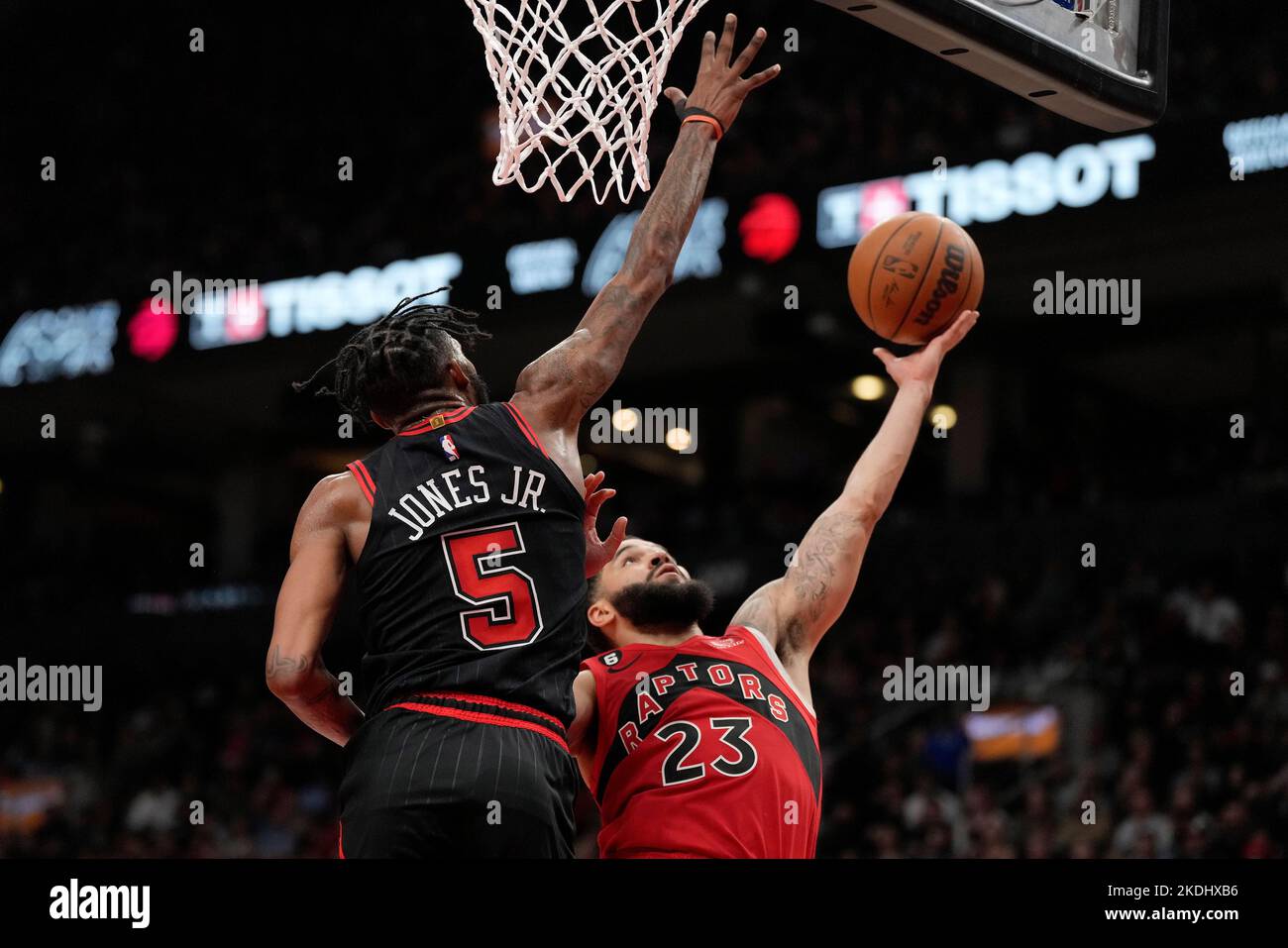 Toronto Raptors guard Fred VanVleet (23) goes for the layup as Chicago ...