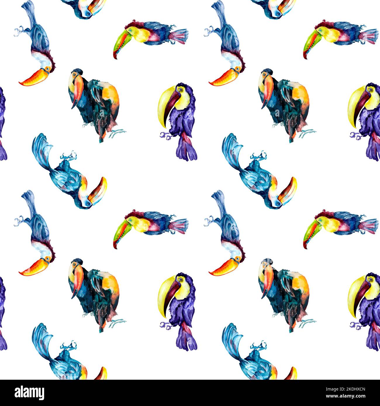 Toucan exotic tropical birds watercolor seamless pattern on white ...
