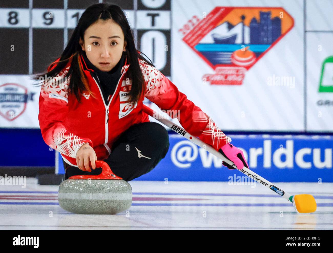 Japan skip Fujisawa Satsuki makes a shot during the women's gold-medal ...