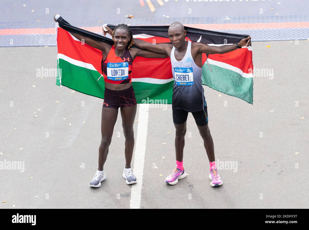 Winners of women and men professional divisions Sharon Lokedi and Evans ...