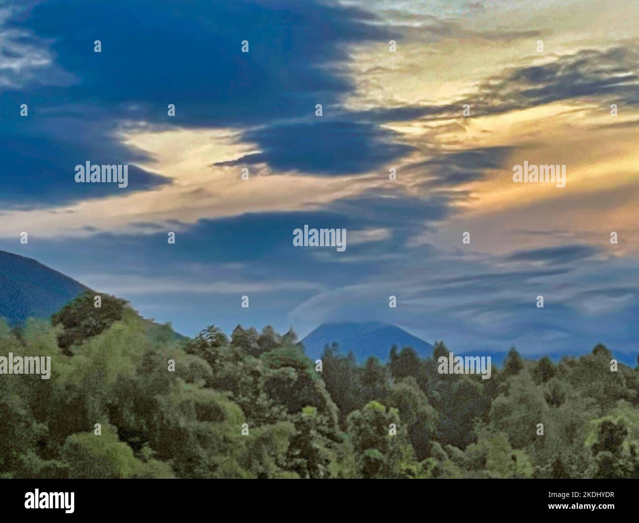 Volcanoes Park, Kinigi, Rwanda 1st September 2022 Moody sky over Mt ...