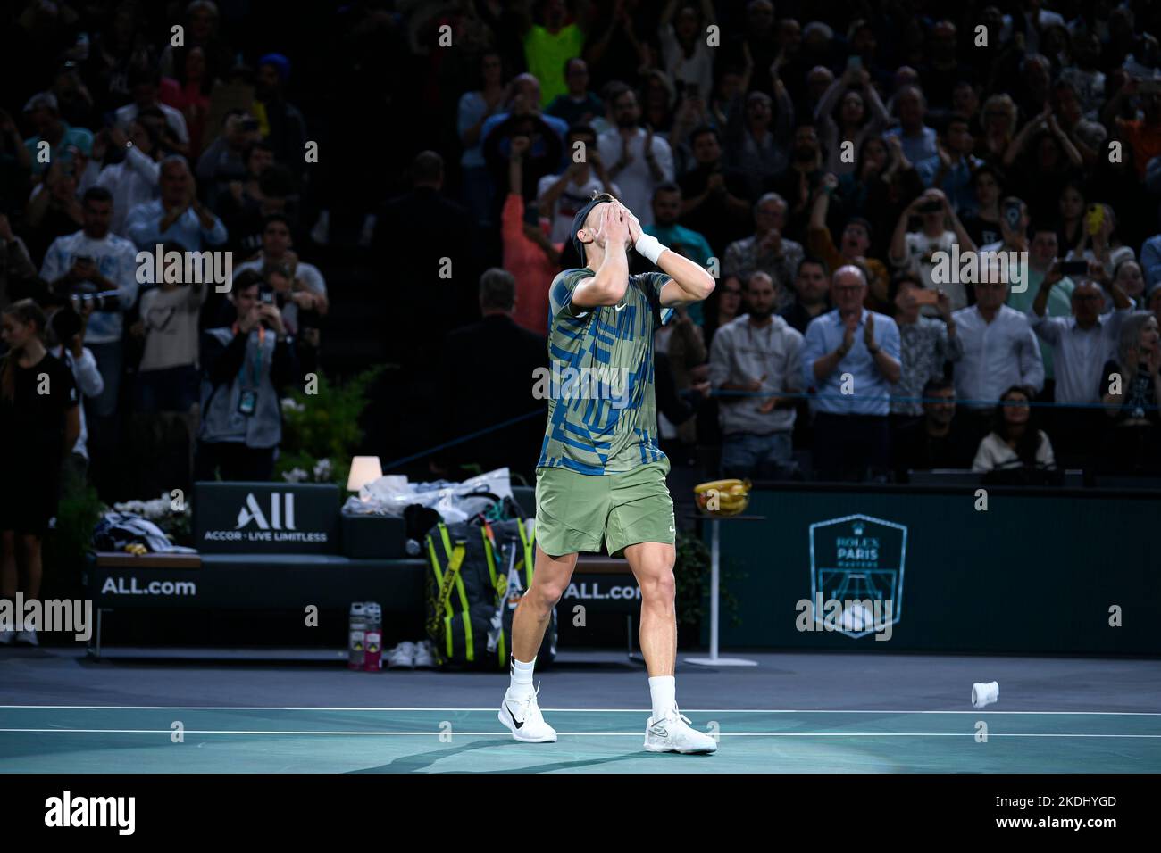 Paris, France. 06th Nov, 2022. Holger Rune of Denmark wins over Novak Djokovic during the final ...