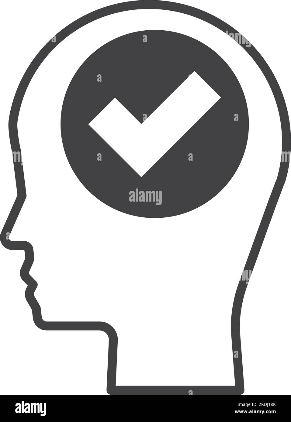 human head and check mark illustration in minimal style isolated on ...