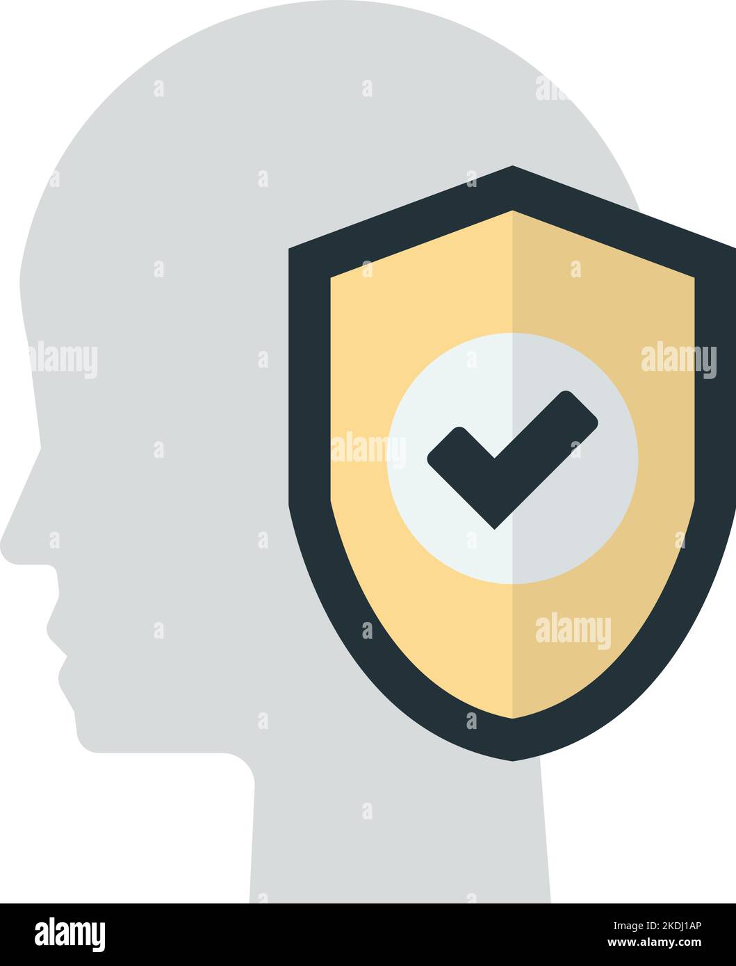 human head and shield illustration in minimal style isolated on ...