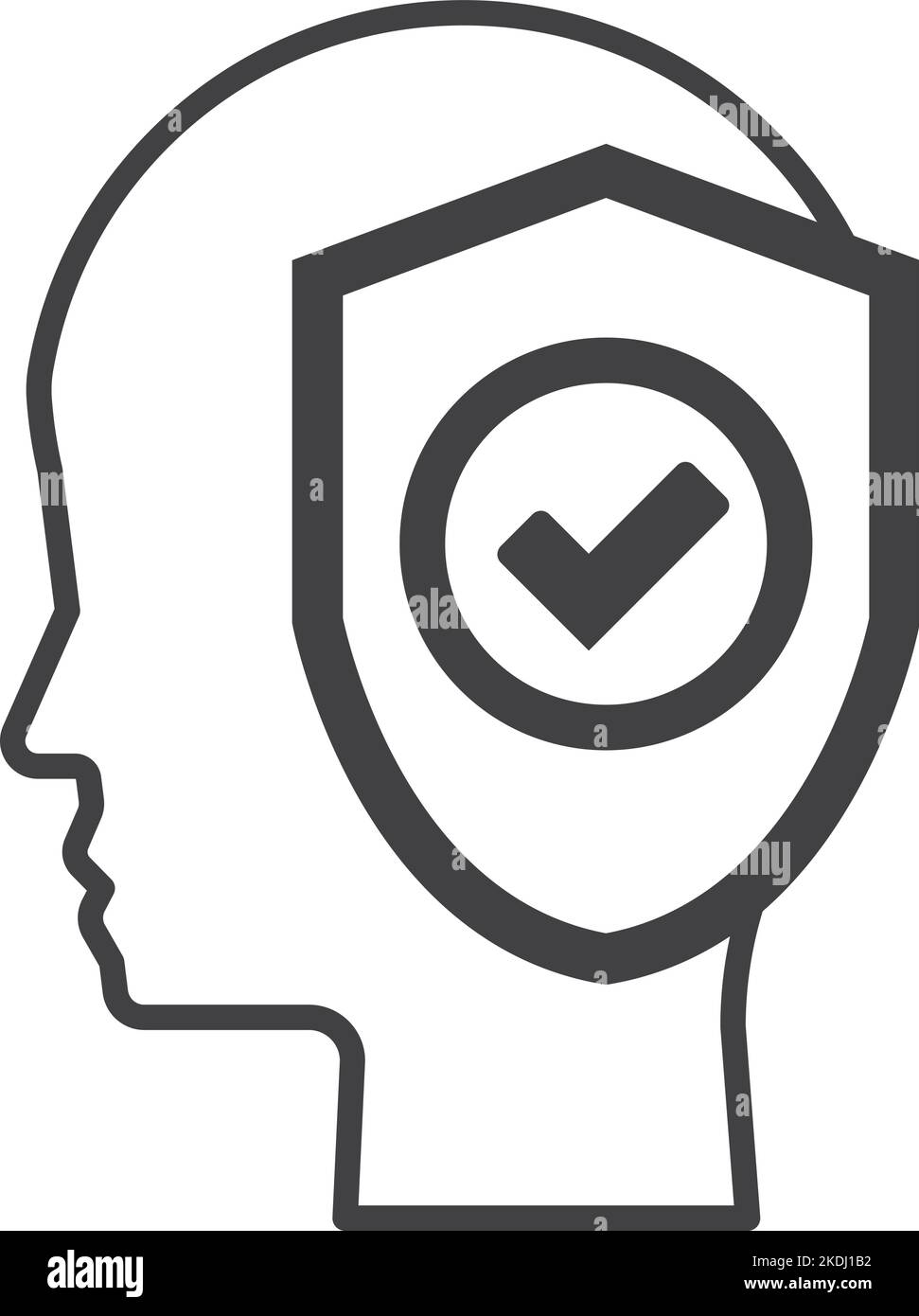human head and shield illustration in minimal style isolated on ...