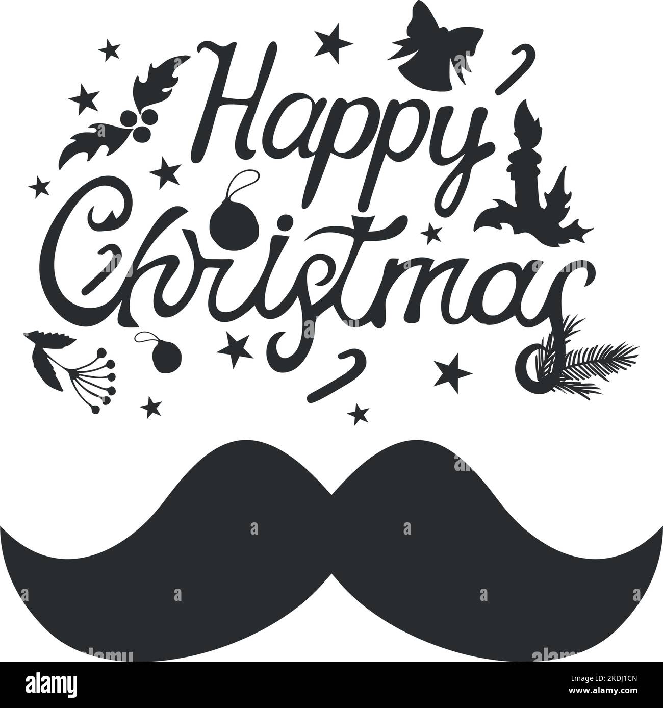 Black festive stylish mustache, Merry Christmas greeting on white ...
