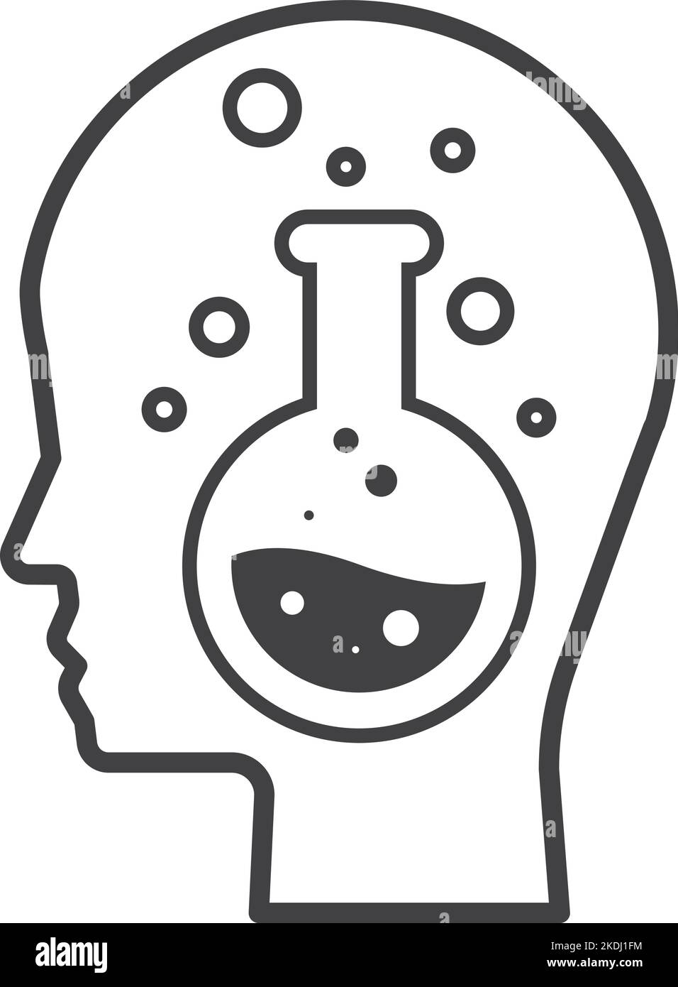 human head and Chemistry lab flask illustration in minimal style ...