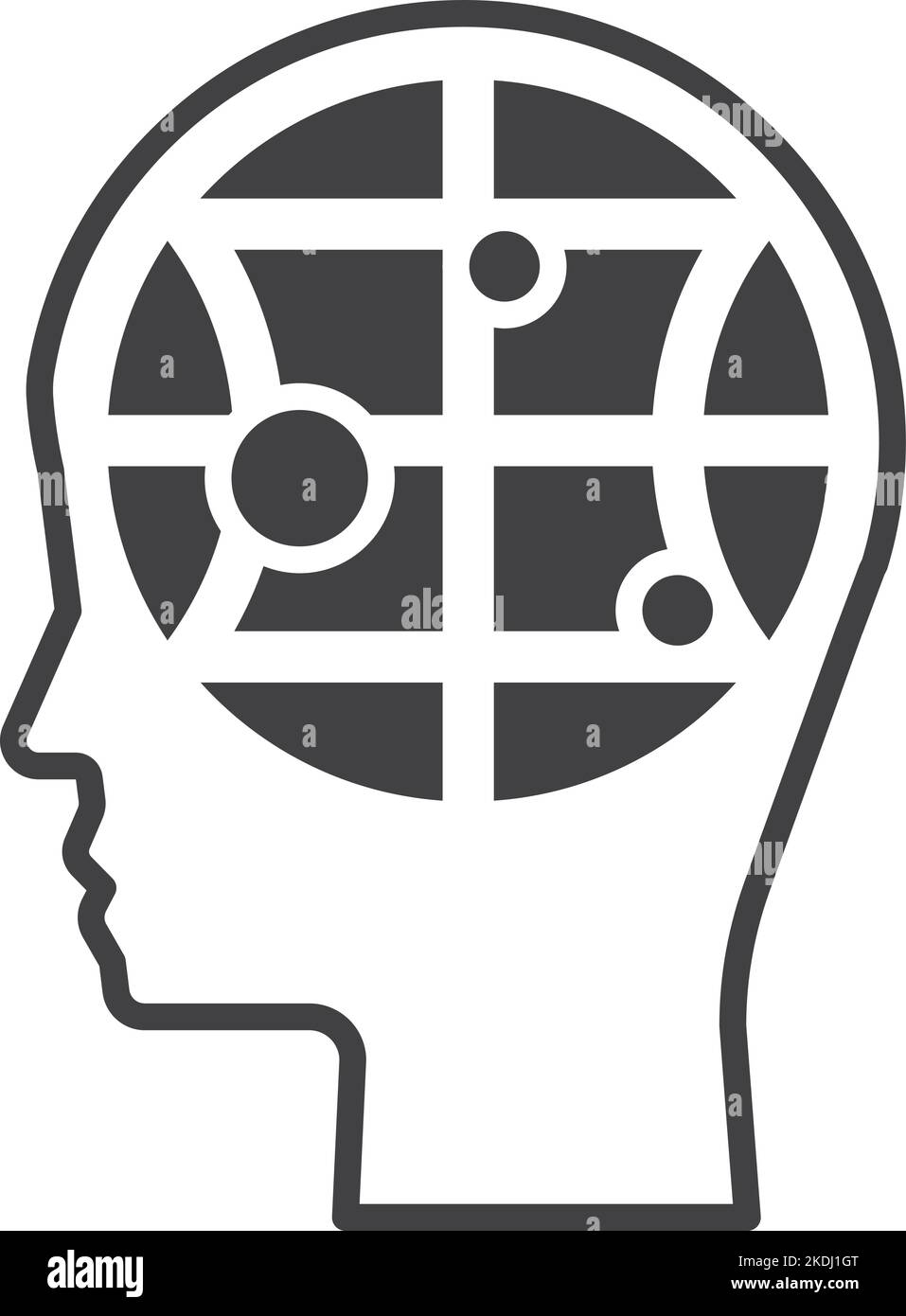 human head and globe illustration in minimal style isolated on ...