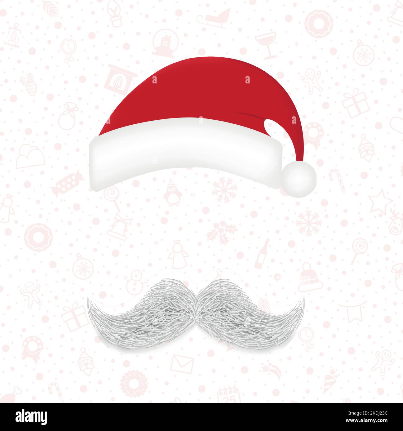 Realistic white gray mustache, holiday hat, Santa Claus element ...