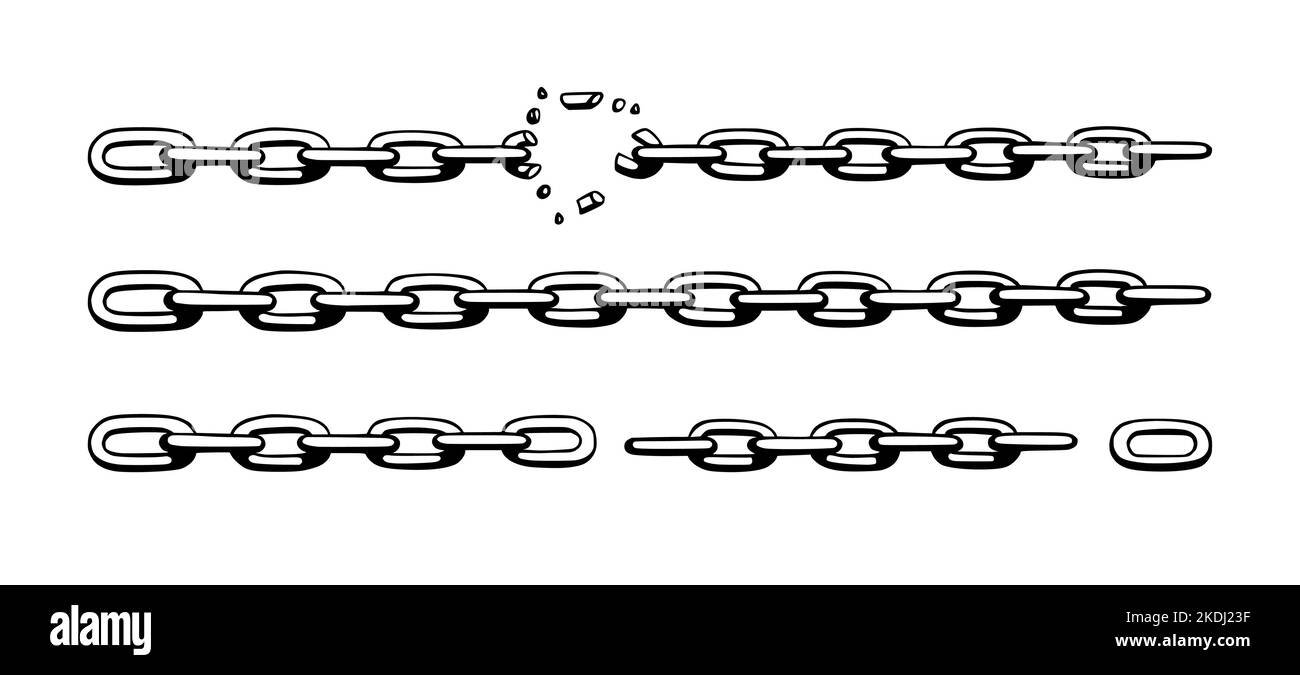 Broken chain with shatters as symbol of strength and freedom. Sketch of ...