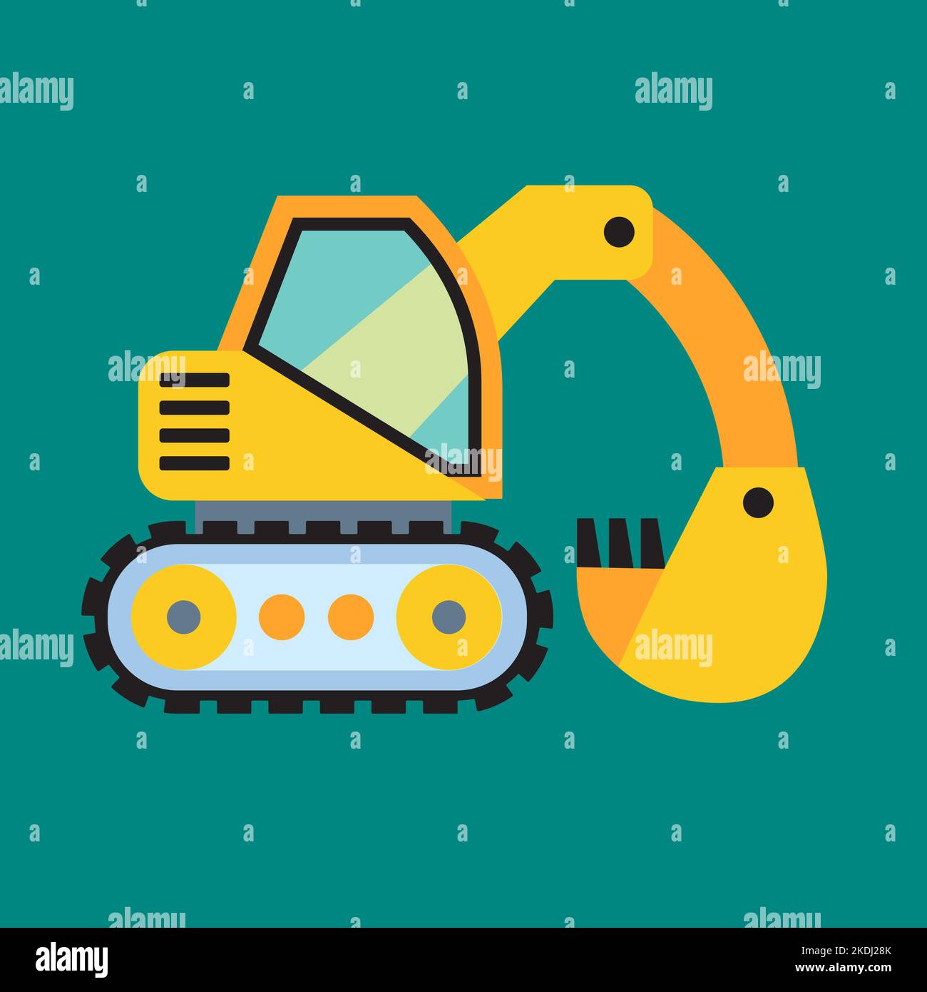 Stylized image of excavator, heavy construction equipment in cartoon ...