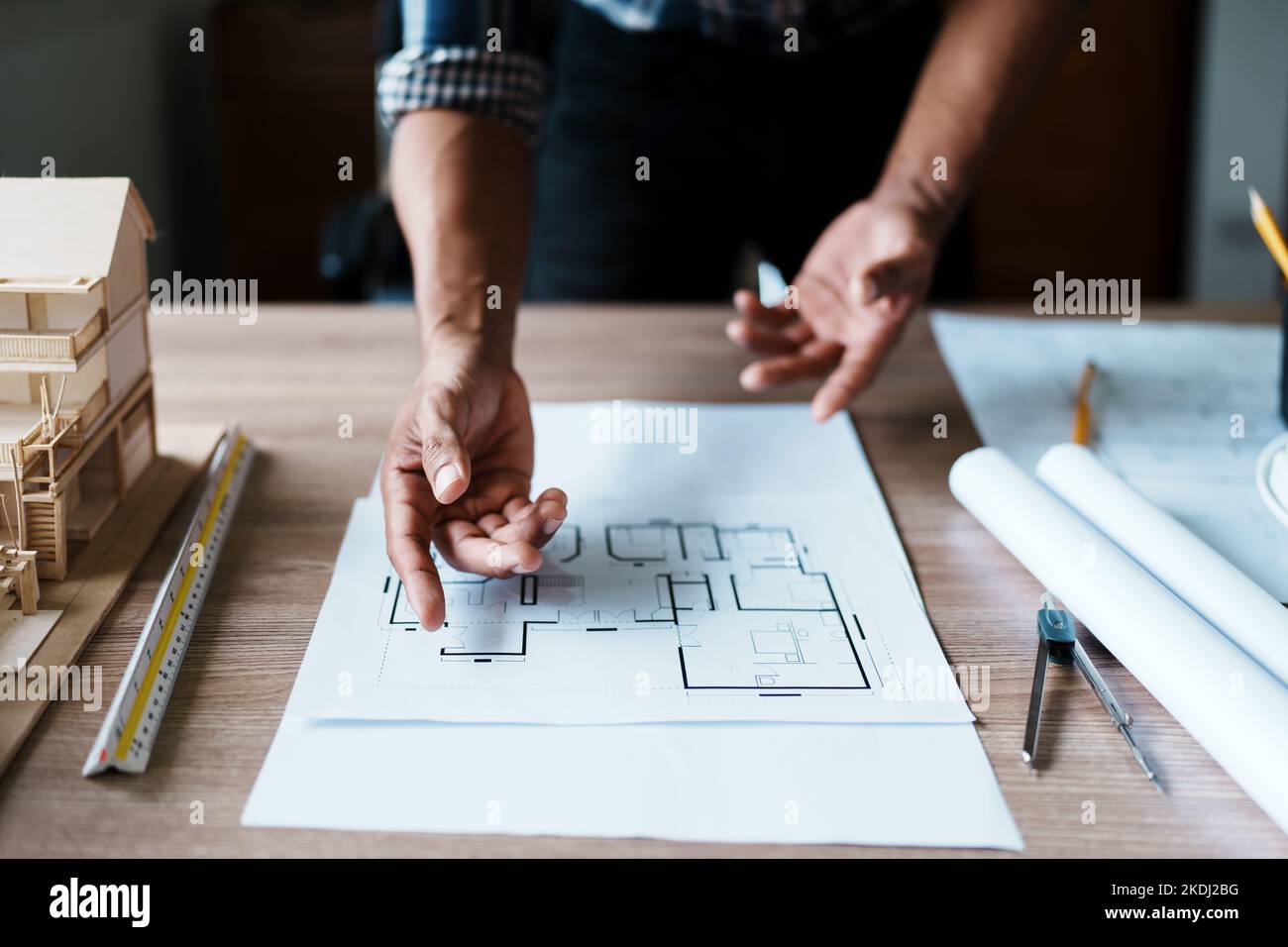 Engineers are designing house structures and architectural using ...