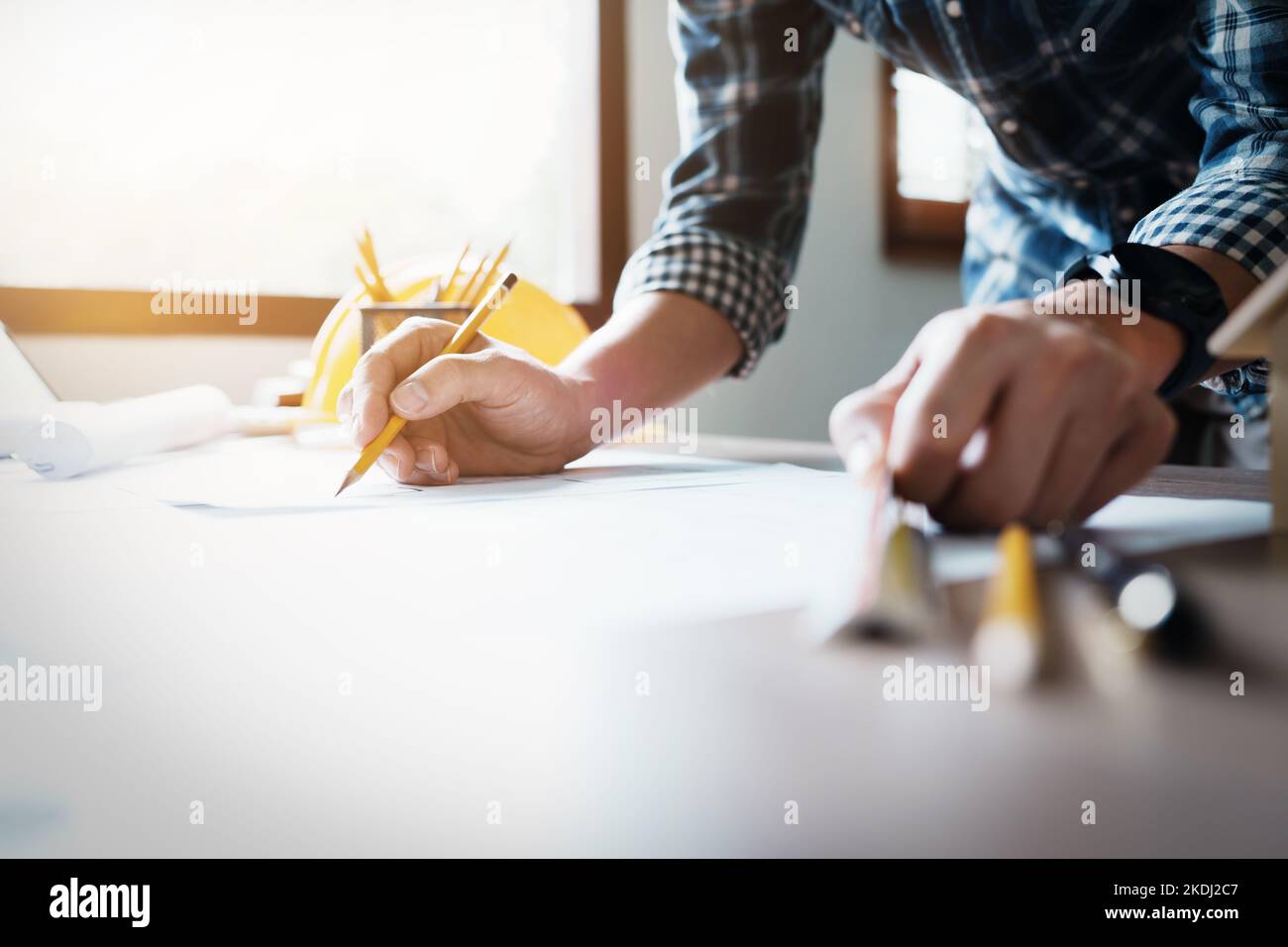 Engineers are designing house structures and architectural using ...