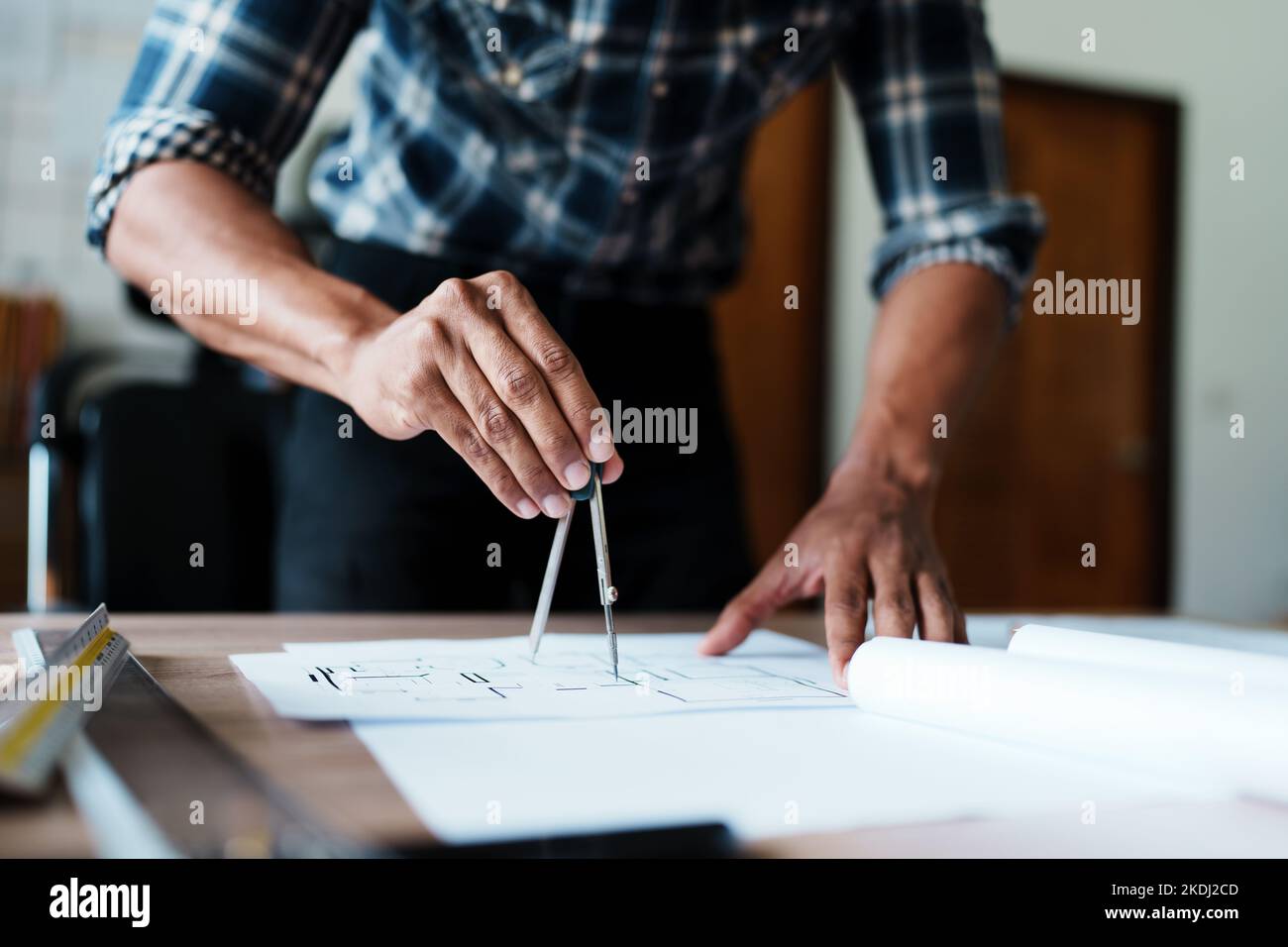 Engineers are designing house structures and architectural using ...