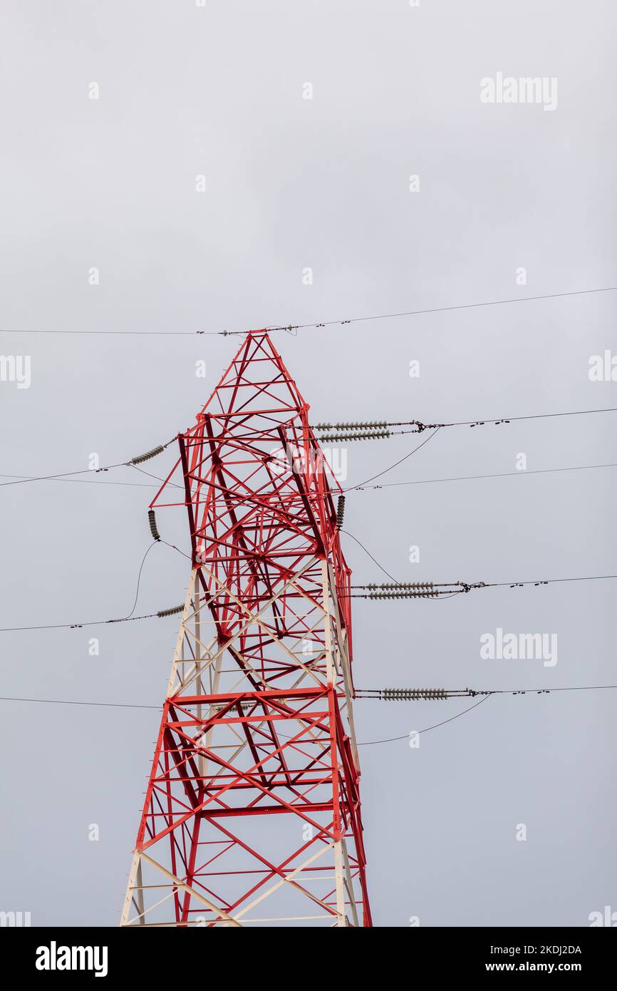 Red high Pylon high-voltage power lines, high voltage electric ...
