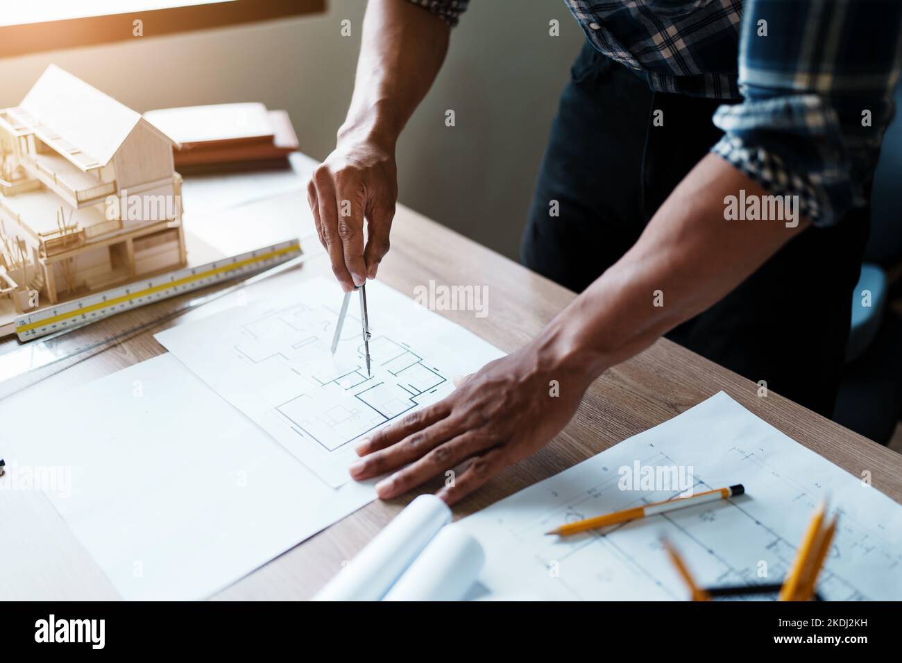 Engineers are designing house structures and architectural using ...