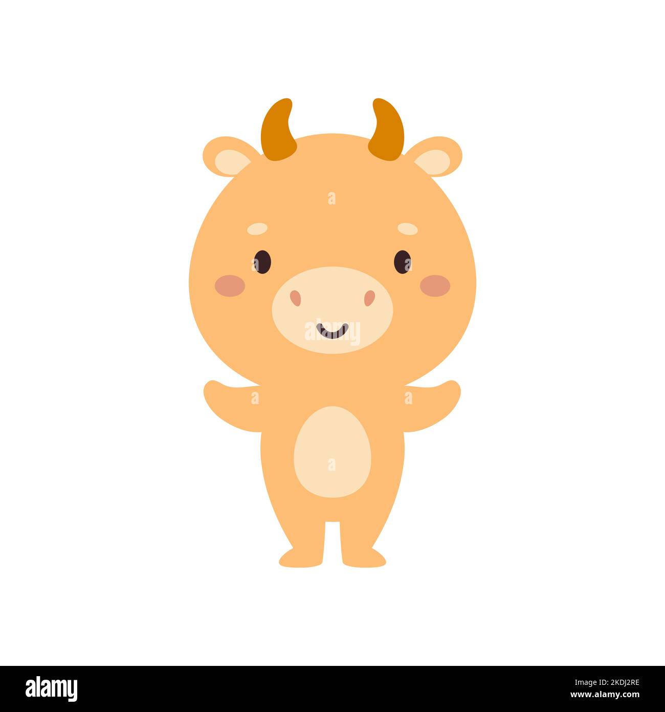 Cute little bull on white background. Cartoon animal character for kids ...