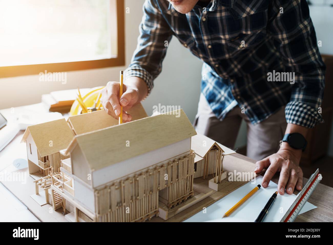 Engineers are designing house structures and architectural using ...