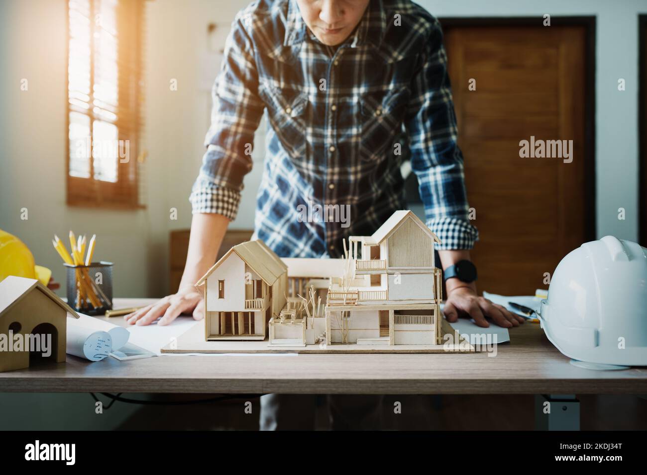 Engineers are designing house structures and architectural using ...