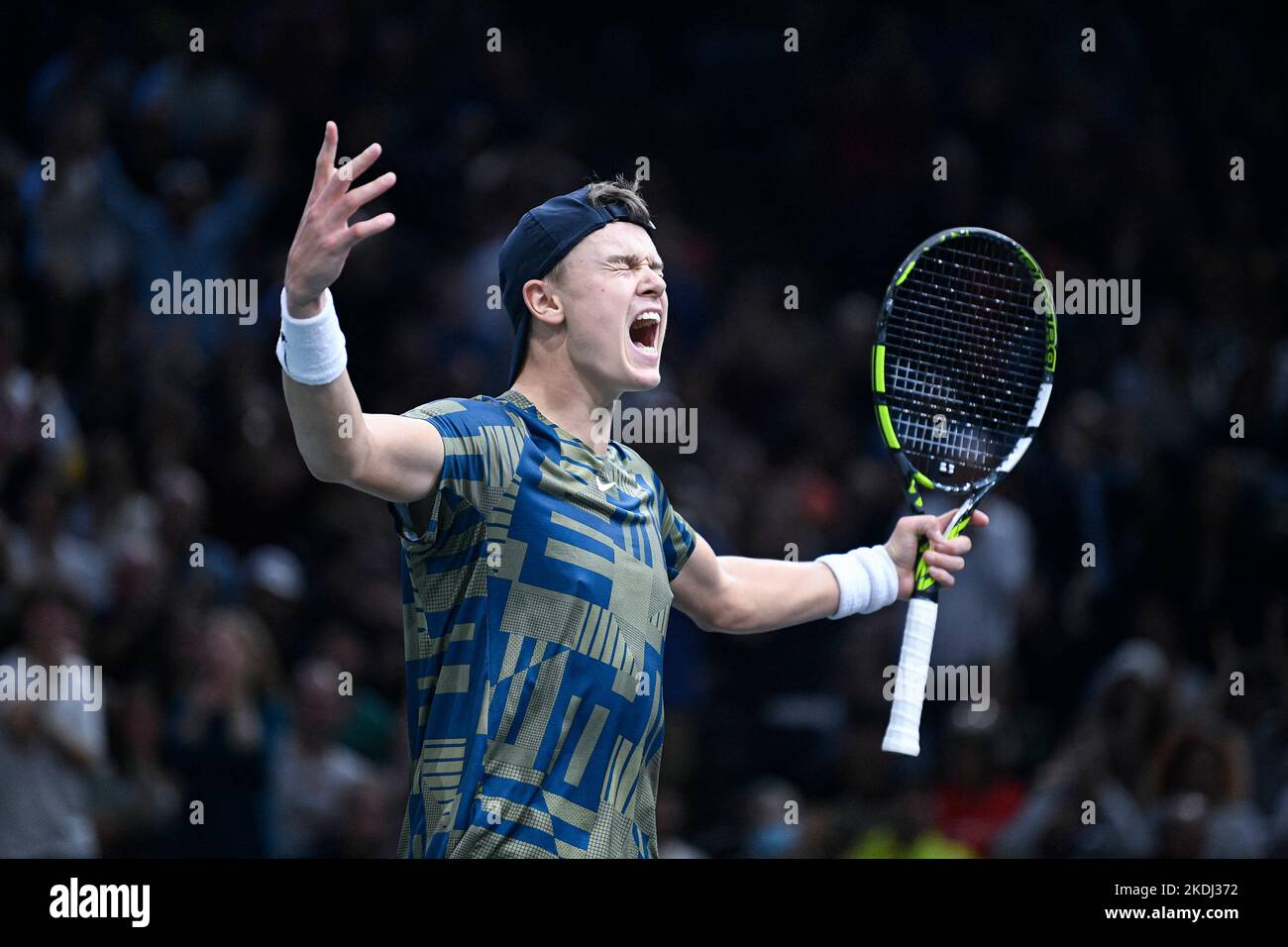 Holger Rune of Denmark celebrates during the Rolex Paris Masters, ATP ...