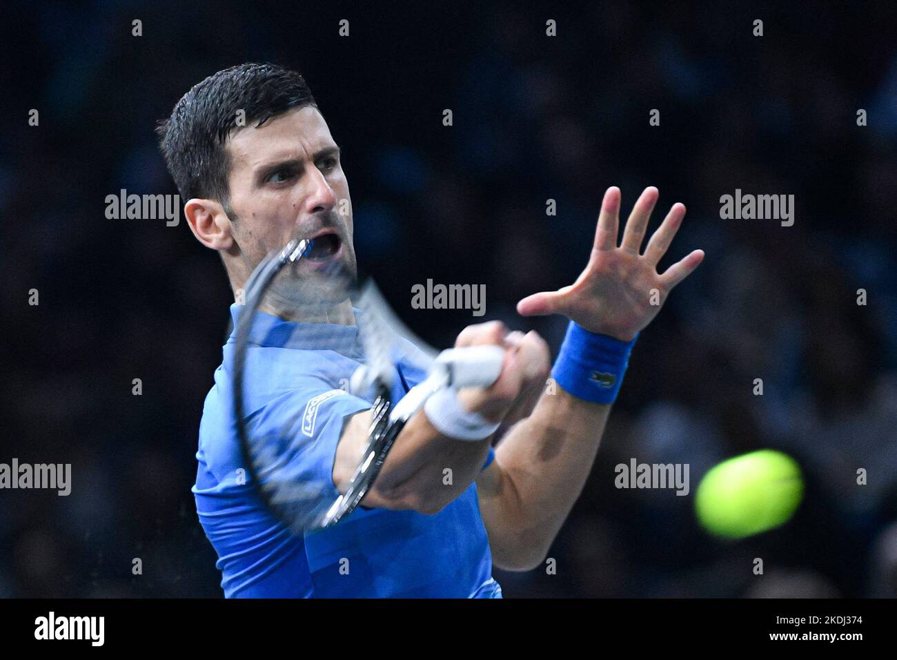 Novak Djokovic of Serbia during the final against Holger Rune (not seen) of the Rolex Paris ...