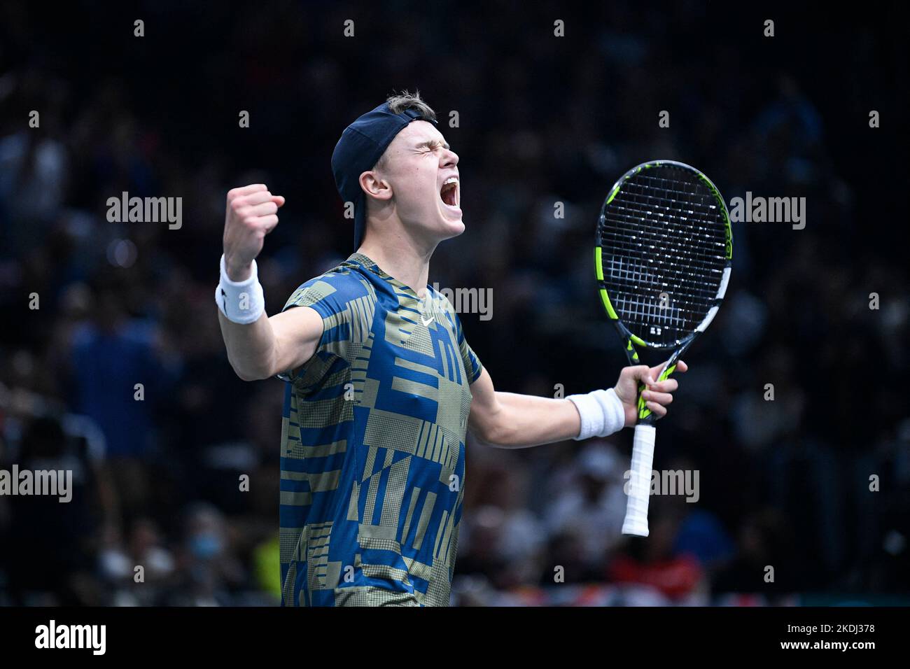 Holger Rune of Denmark celebrates during the Rolex Paris Masters, ATP ...