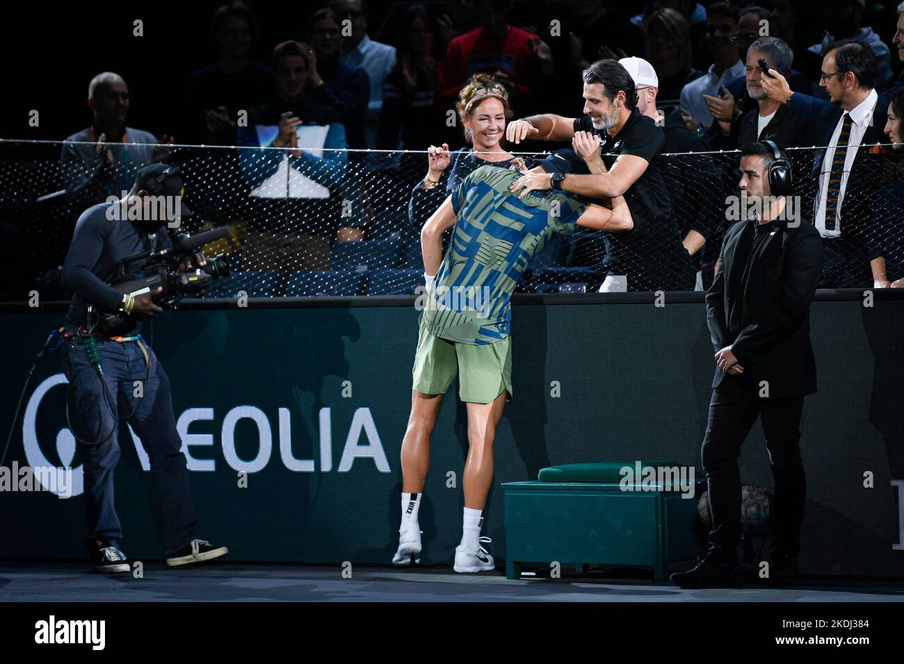 Holger Rune of Denmark with his mother Aneke Rune and Patrick Mouratoglou during the final of ...