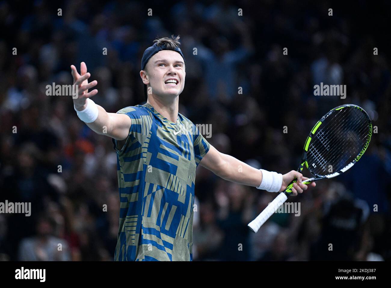 Holger Rune of Denmark celebrates during the Rolex Paris Masters, ATP ...