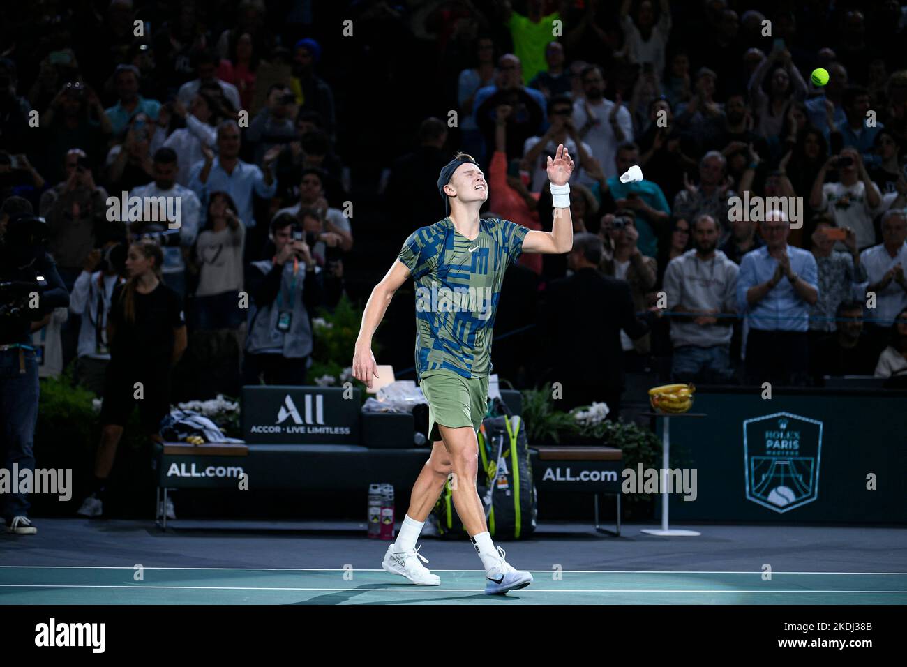 Holger Rune of Denmark wins over Novak Djokovic during the final of the Rolex Paris Masters, ATP ...