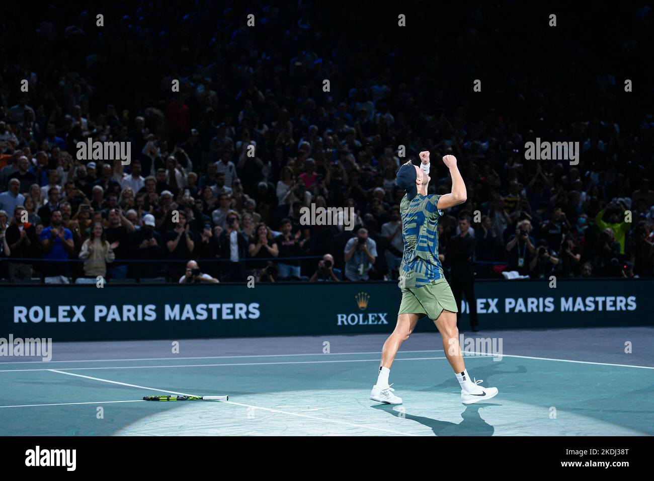 Holger Rune of Denmark wins over Novak Djokovic during the final of the Rolex Paris Masters, ATP ...