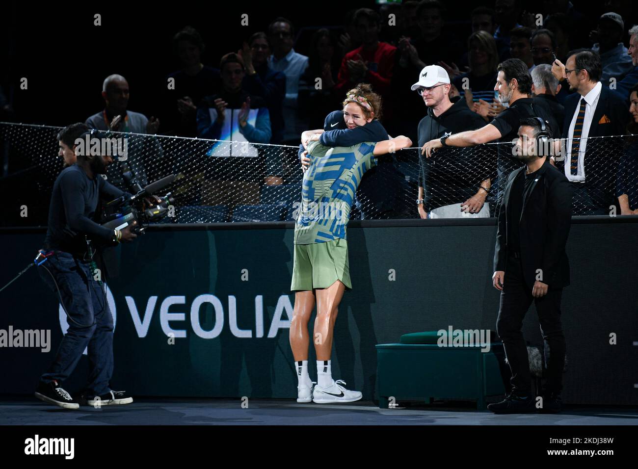 Holger Rune of Denmark with his mother Aneke Rune during the final of the Rolex Paris Masters ...