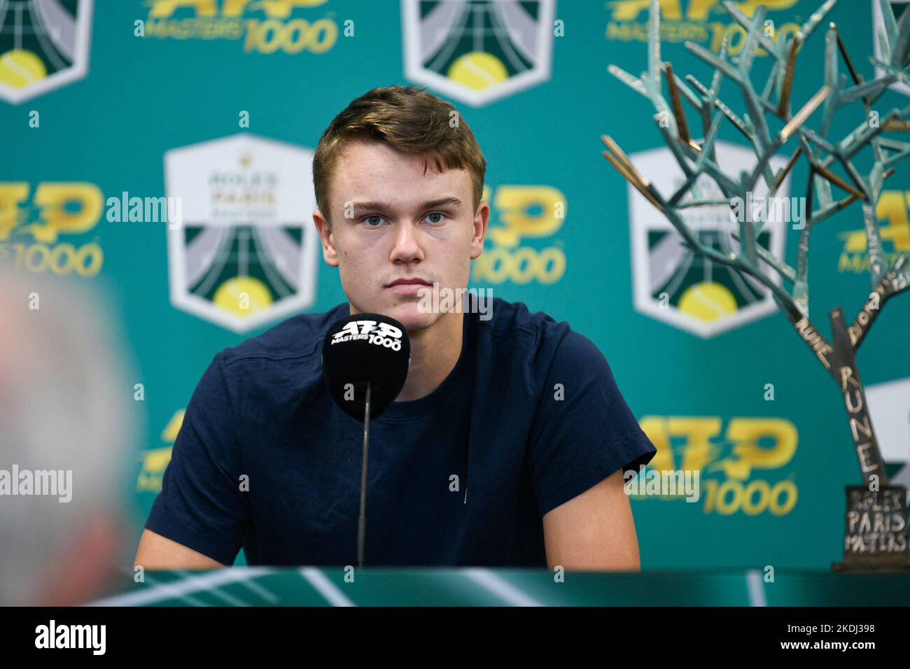 Holger Rune of Denmark during a press conference of the Rolex Paris ...
