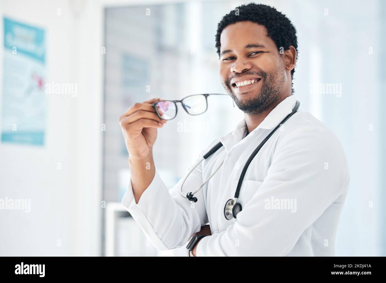 Happy, portrait and doctor in a hospital for medical innovation in ...