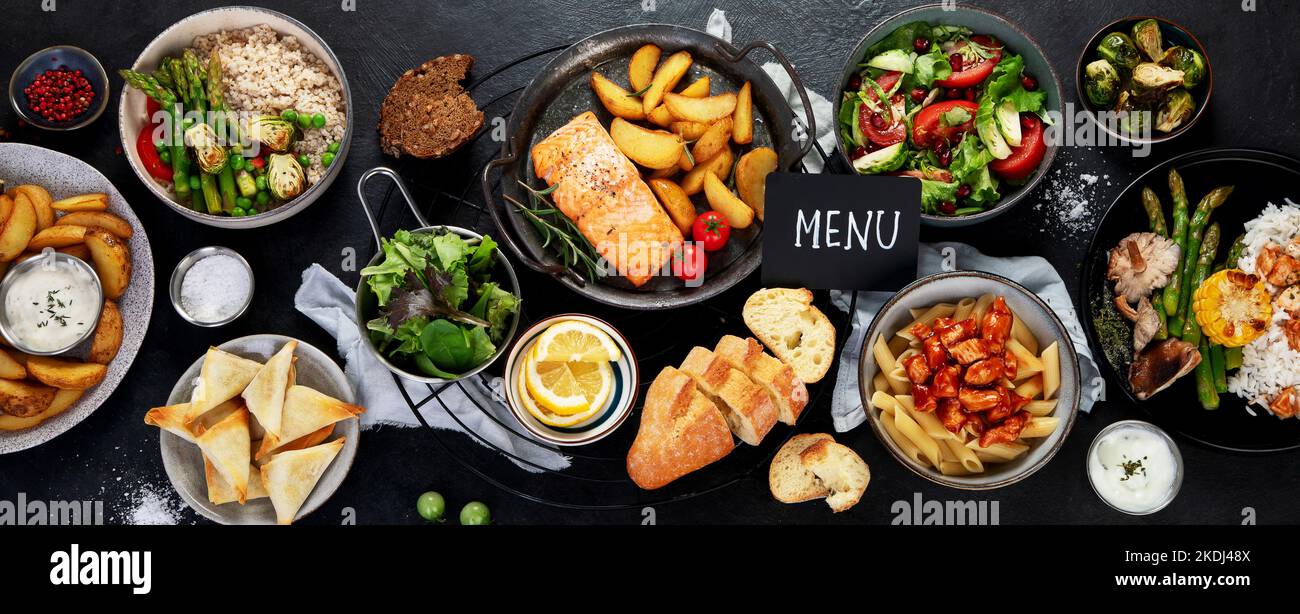 Set of various main dishes. Different healthy main courses, meat and ...