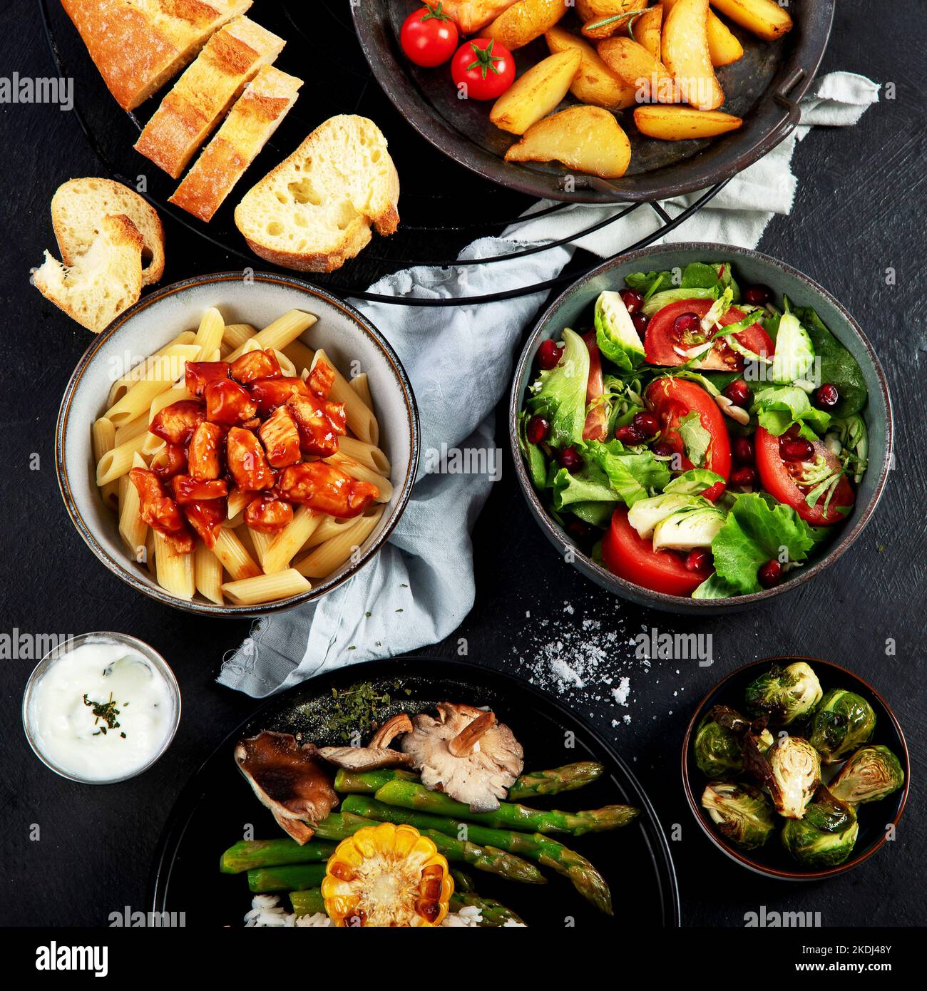 Set of various main dishes. Different healthy main courses, meat and ...