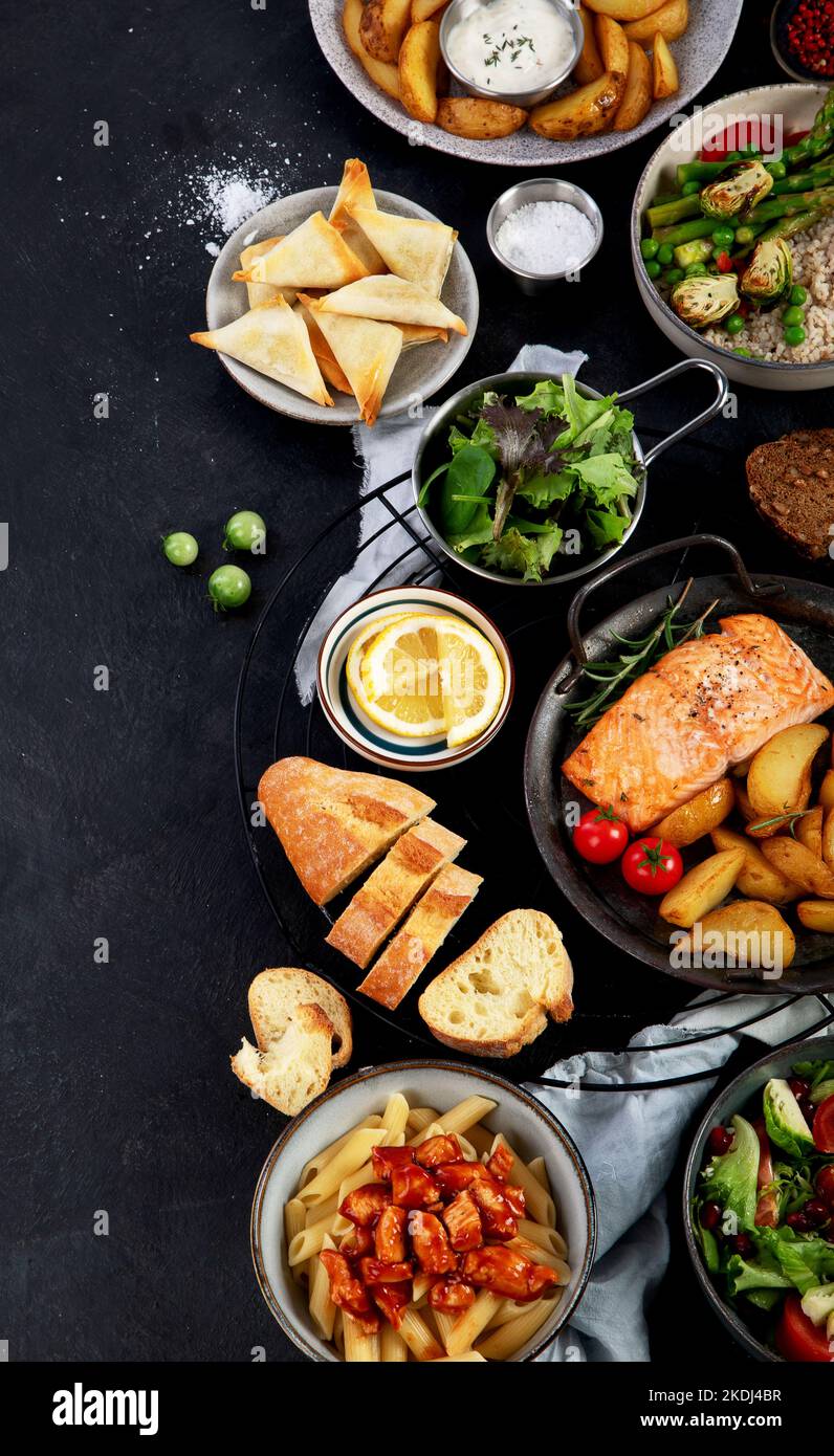 Set of various main dishes. Different healthy main courses, meat and ...