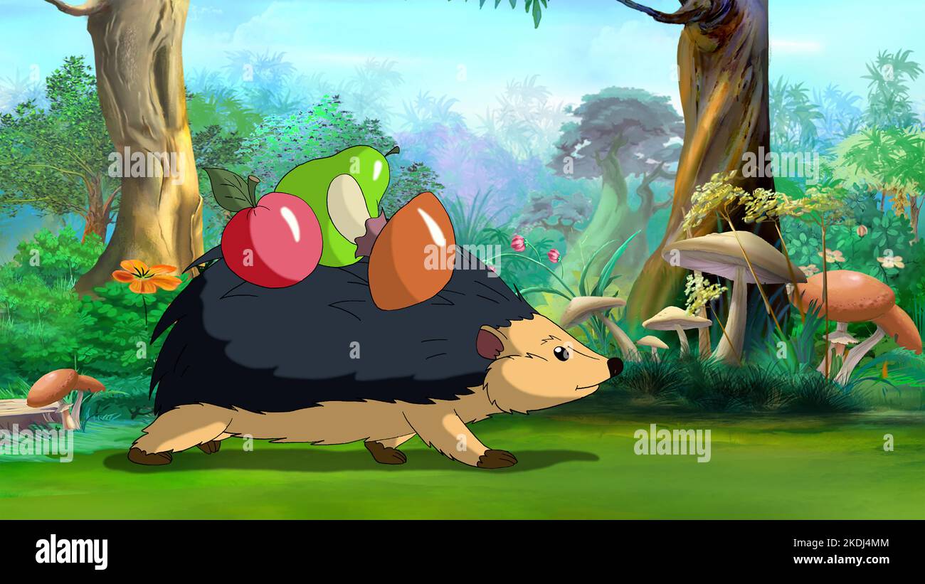 Hedgehog in a forest on a sunny day. Digital Painting Background ...