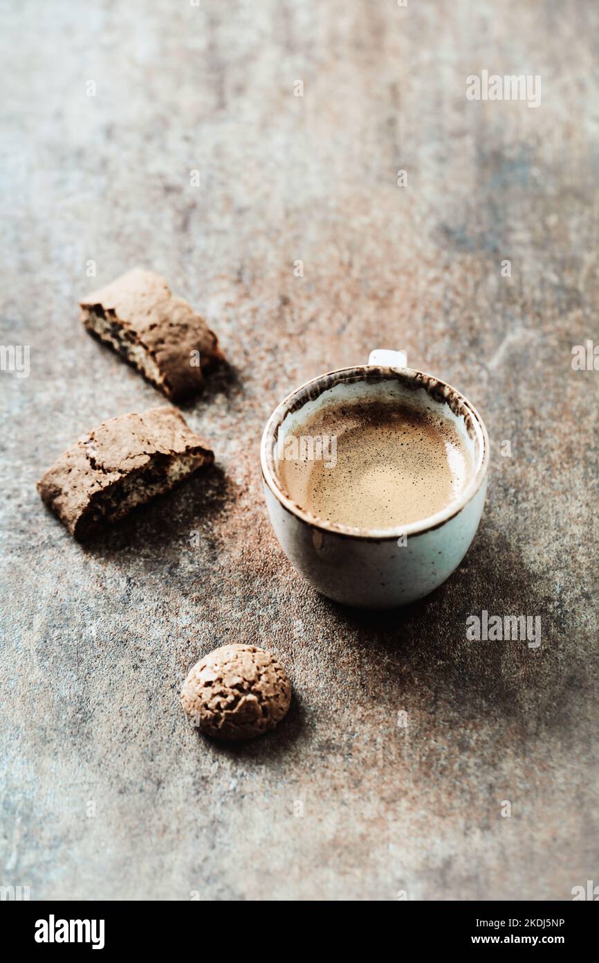 Cup of coffee on rustic stone background. Copy space Stock Photo - Alamy