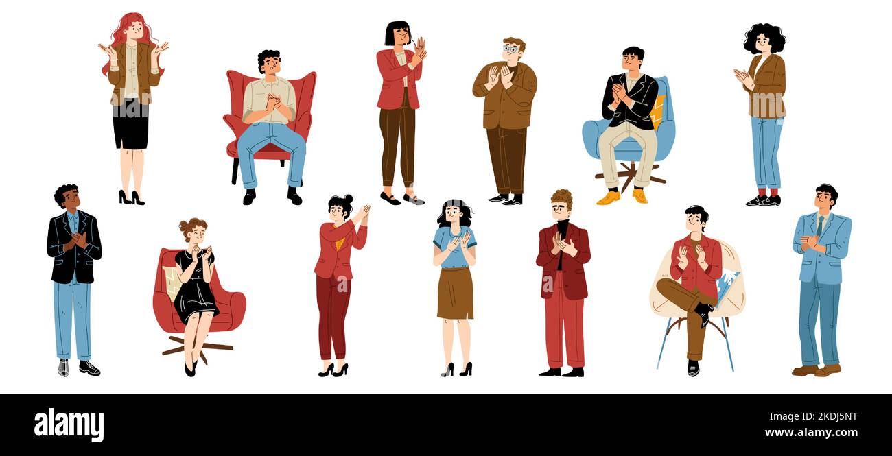 People clap, team congratulate colleague isolated set. Cheering and ovation concept with ...
