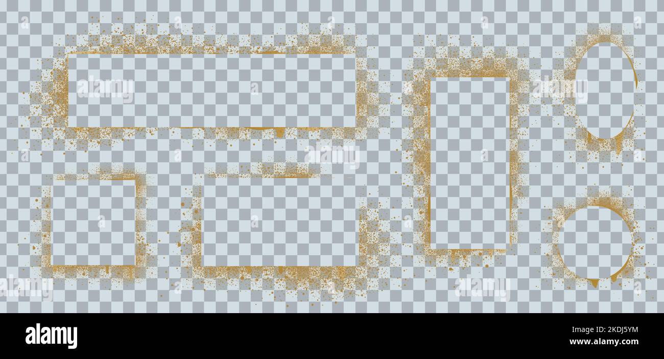 Gold paint spray frames, stencil templates with splatter texture ...