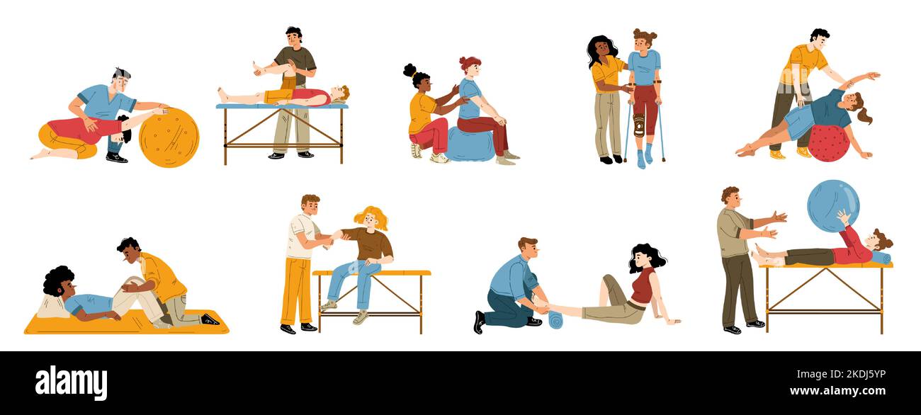 Physical therapy, rehab isolated set. People applying rehabilitation ...