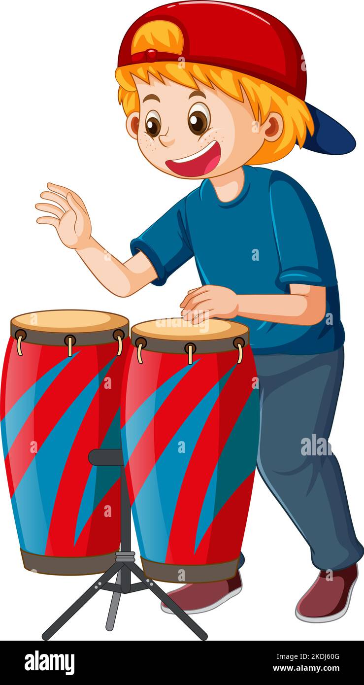 A boy playing conga drum musical instrument illustration Stock Vector ...