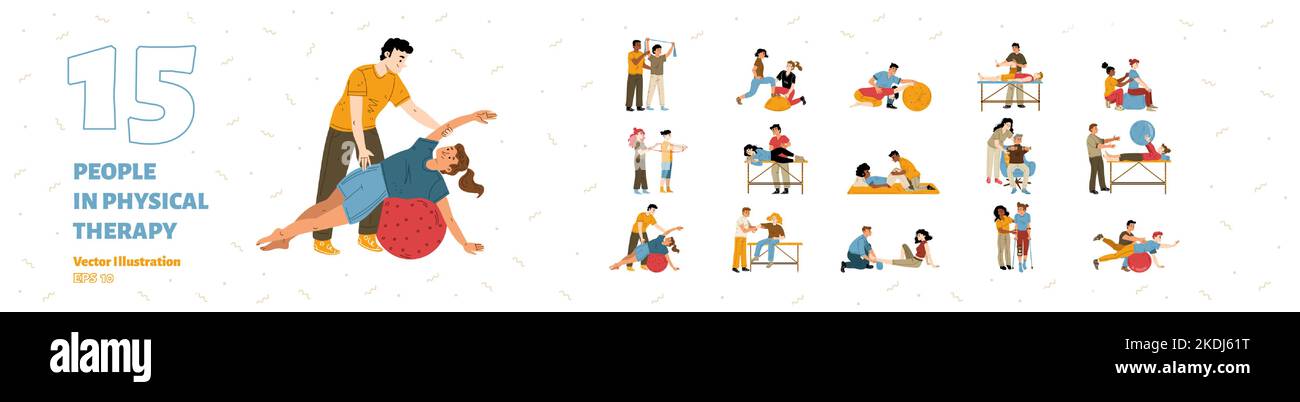 Physical therapy, rehab isolated set. People applying rehabilitation ...