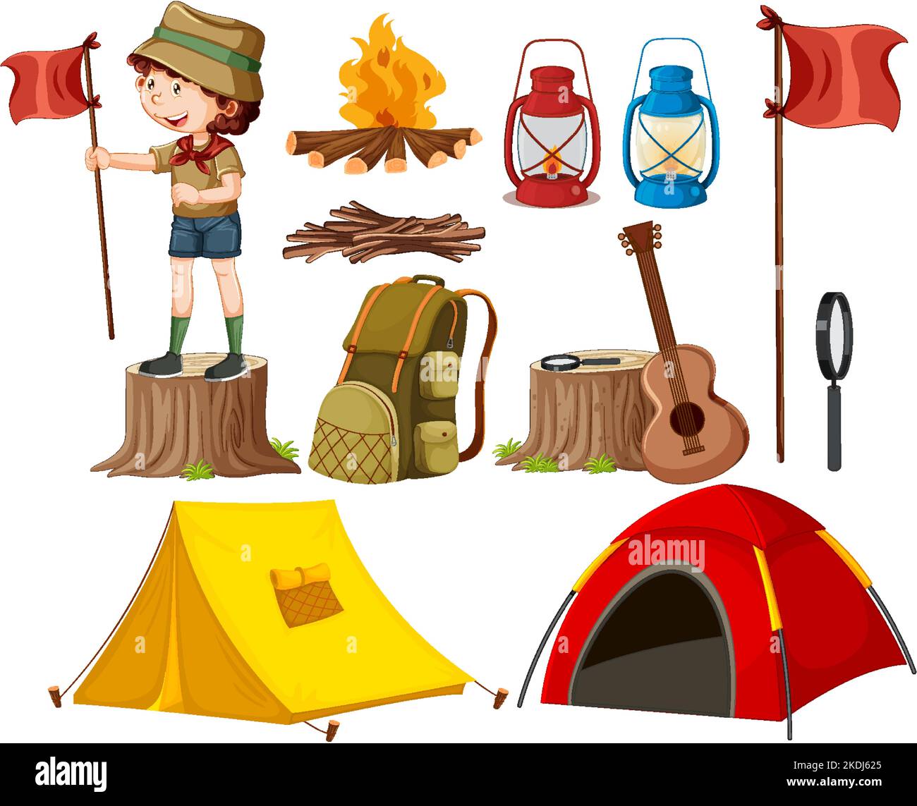 Set of different scout kids and camping elements illustration Stock ...