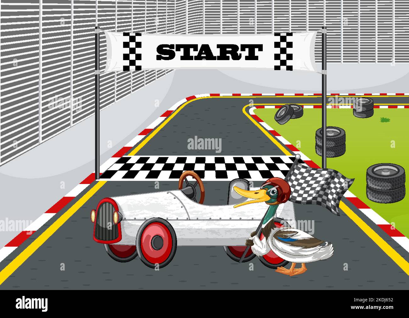 Soap box derby race with ducks cartoon character illustration Stock ...