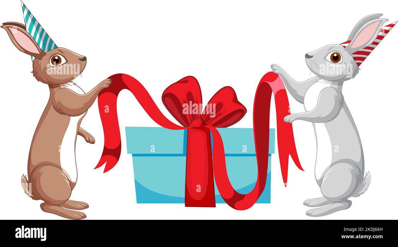 Cute rabbit with gift box illustration Stock Vector Image & Art - Alamy
