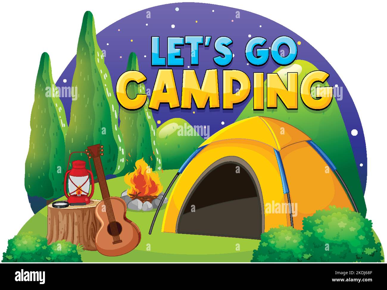 Camping tent with lets go camping text illustration Stock Vector Image ...
