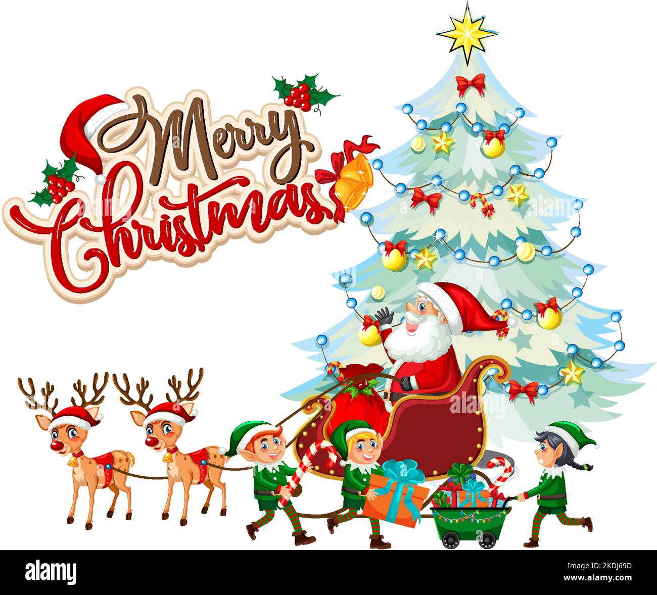 Merry Christmas text with cartoon character illustration Stock Vector ...